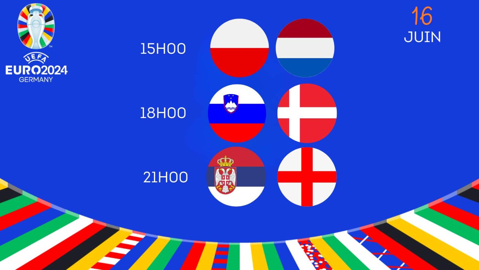 Euro 2024 : Présentation des 3 affiches du dimanche 16 juin (Pologne-Pays-Bas, Slovénie-Danemark ...